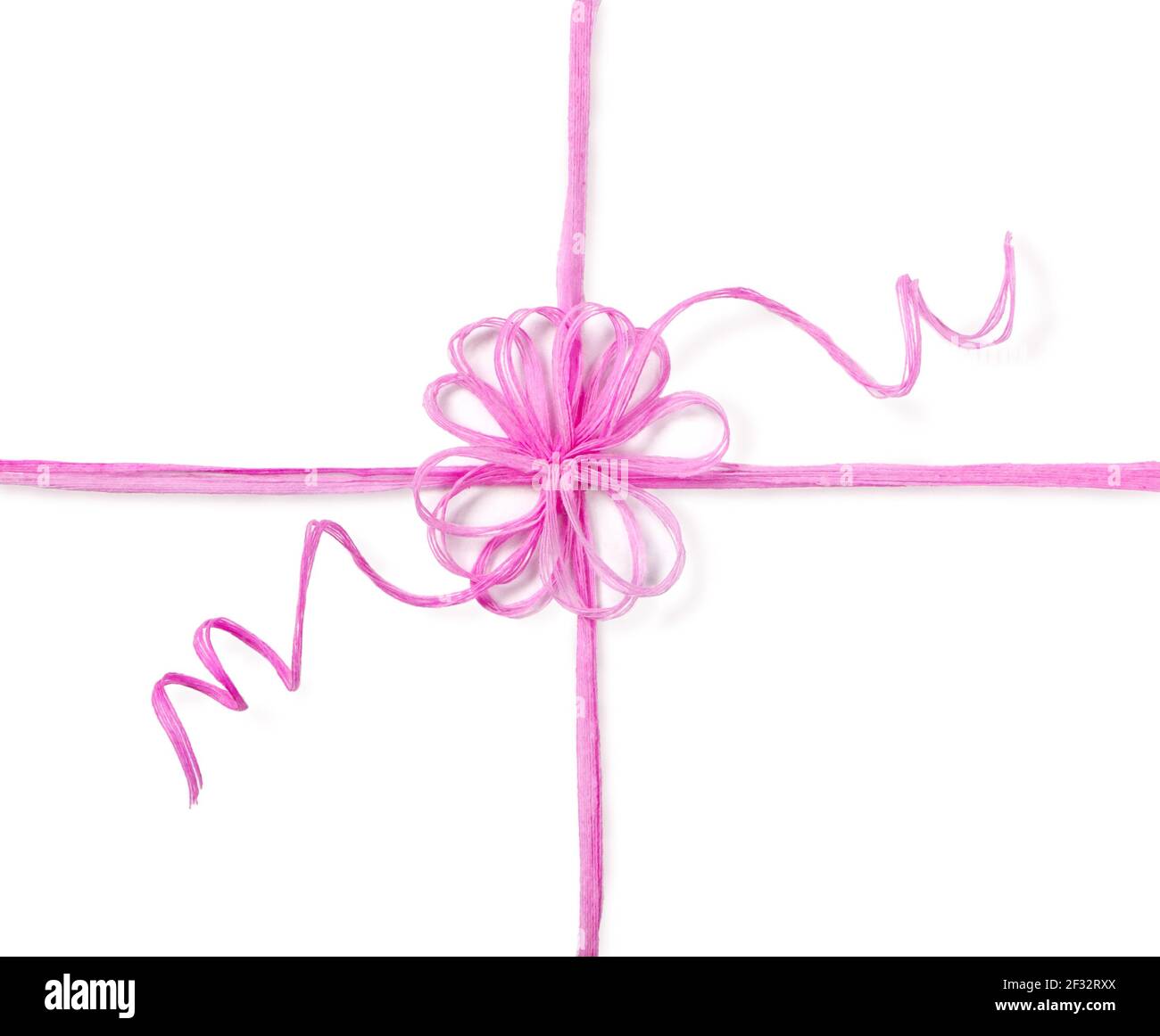 Pink rope flower form knot isolated on white. Holidays packing bow ...