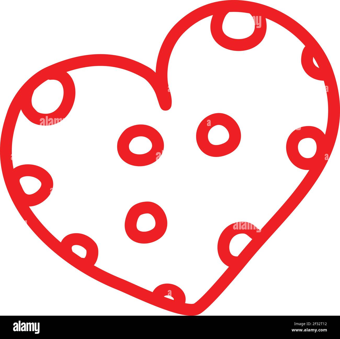 Red heart with polka dots, illustration, vector on a white background ...