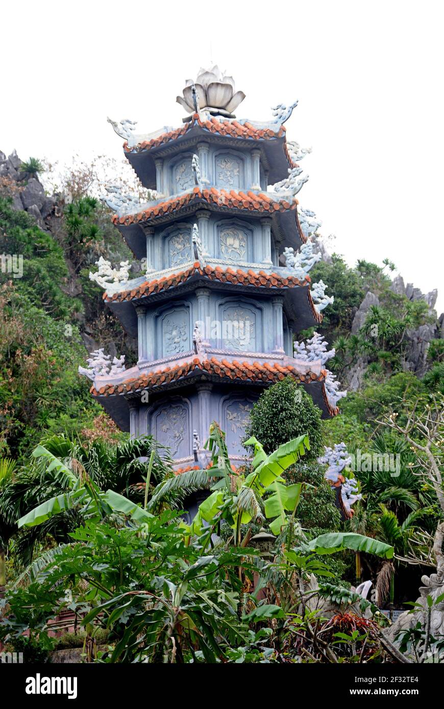Vietnamese pagoda at top of Thuy Son mountain. Marble Mountains complex ...