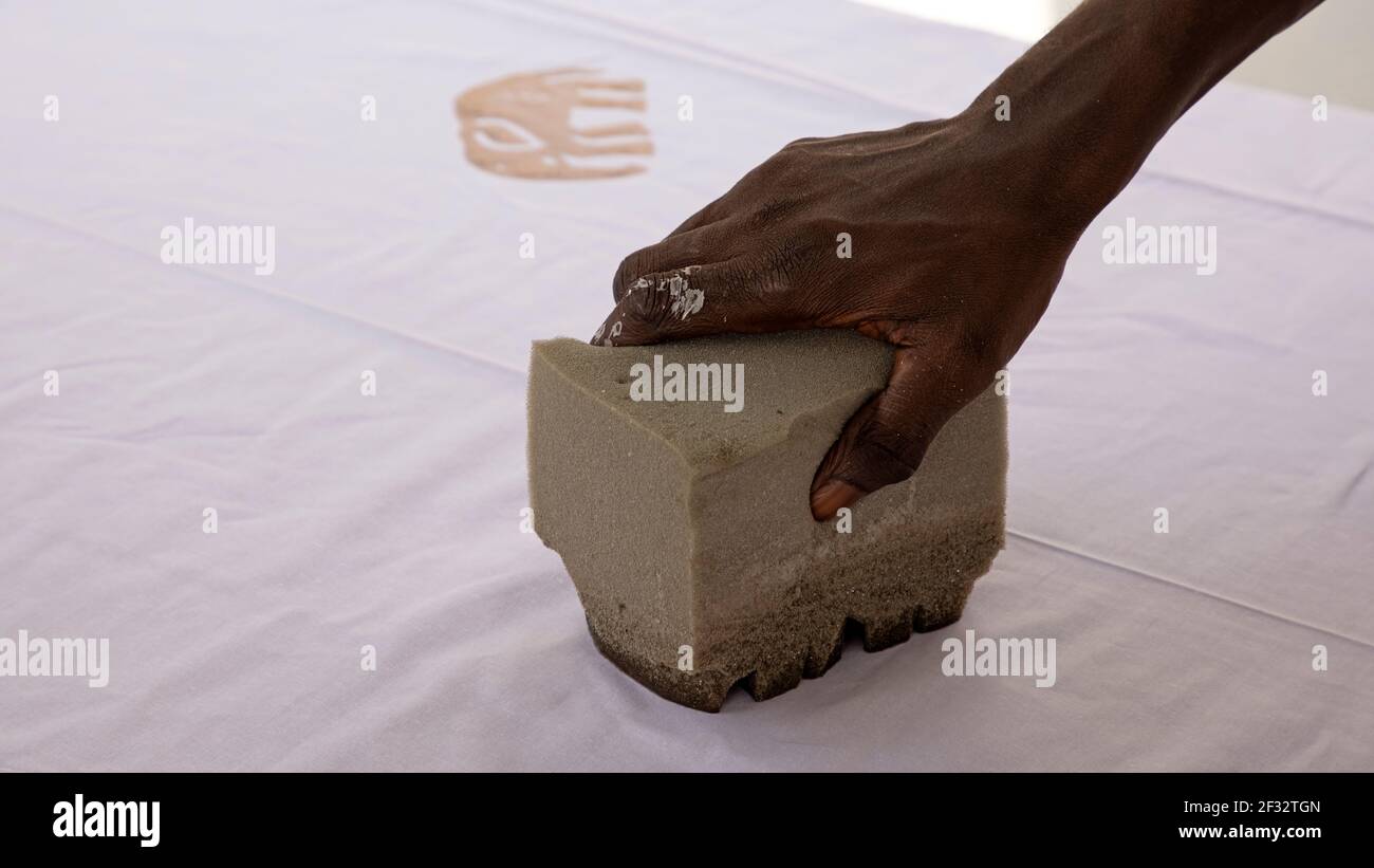 Batik die wax stamped material Accra Ghana. Ghanaian family makes ...