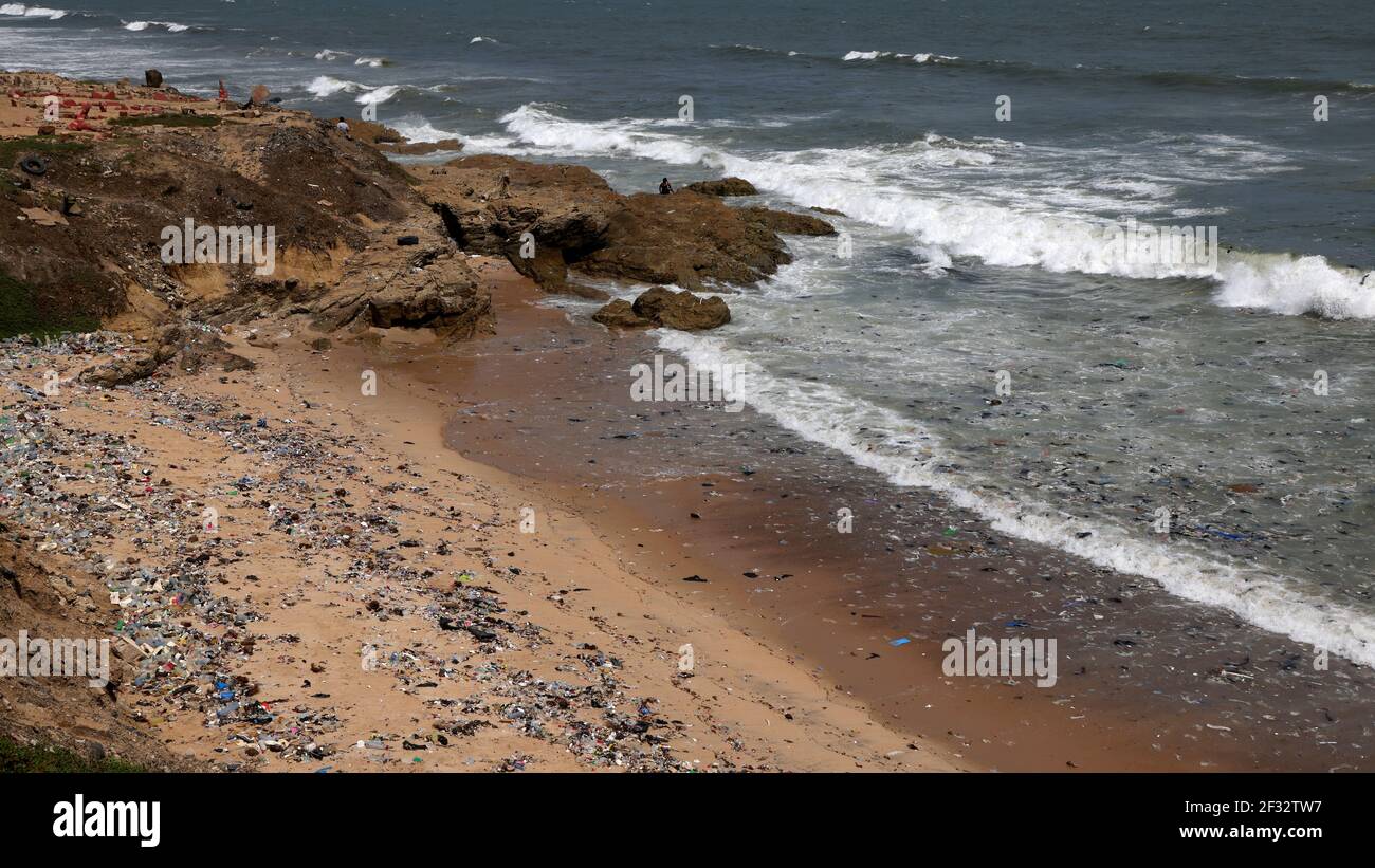 Pollution garbage tropical sandy beach Accra Ghana Africa. Plastic and ...