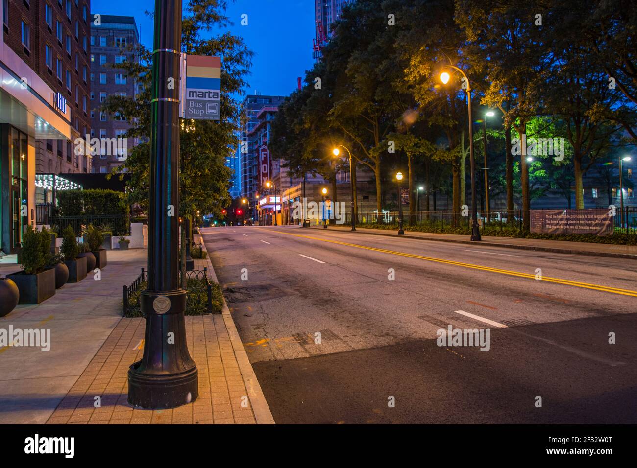 Atlanta, Ga USA - 06 14 20: Downtown Atlanta at night empty streets and ...