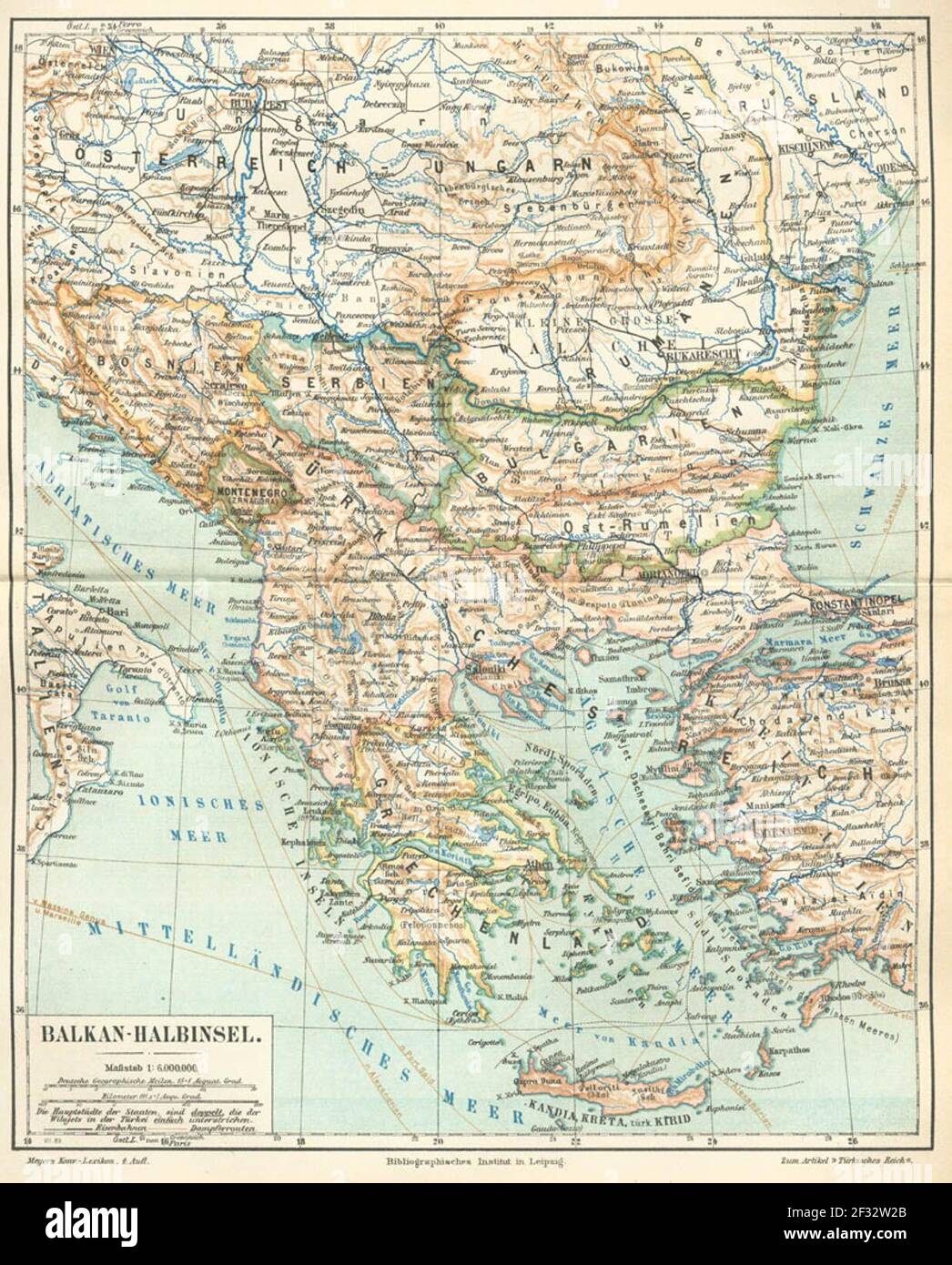Karte der Balkan-Halbinsel (1 : 6 000 000 Stock Photo - Alamy