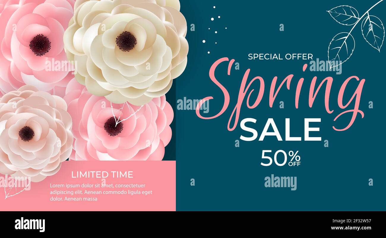 Spring Special Offer Sale Background Poster Natural Flowers and Leaves ...