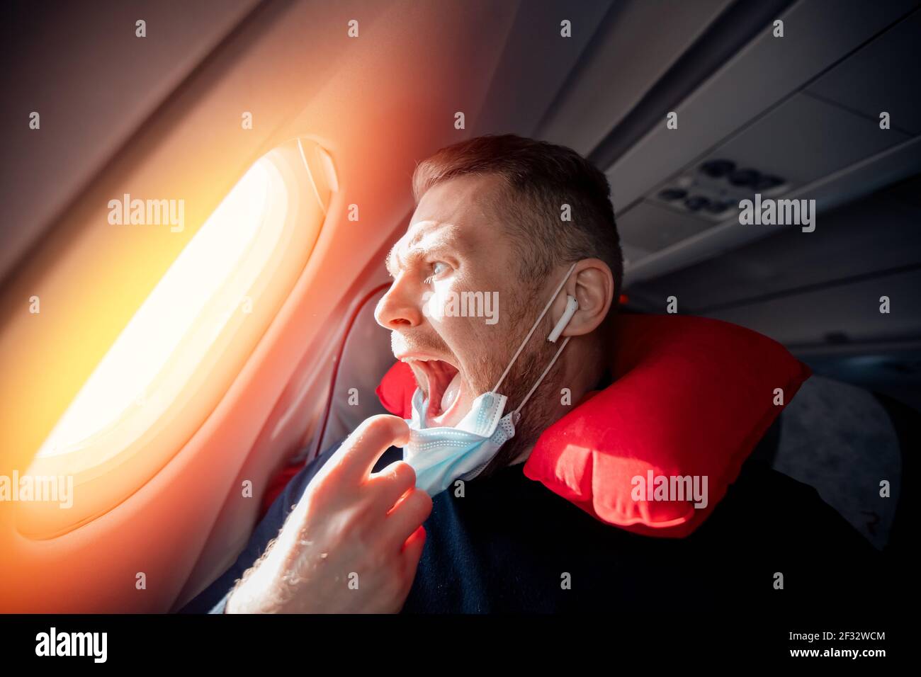 Concept aerophobia or aviophobia. Afraid of fear flying on airplane and ...