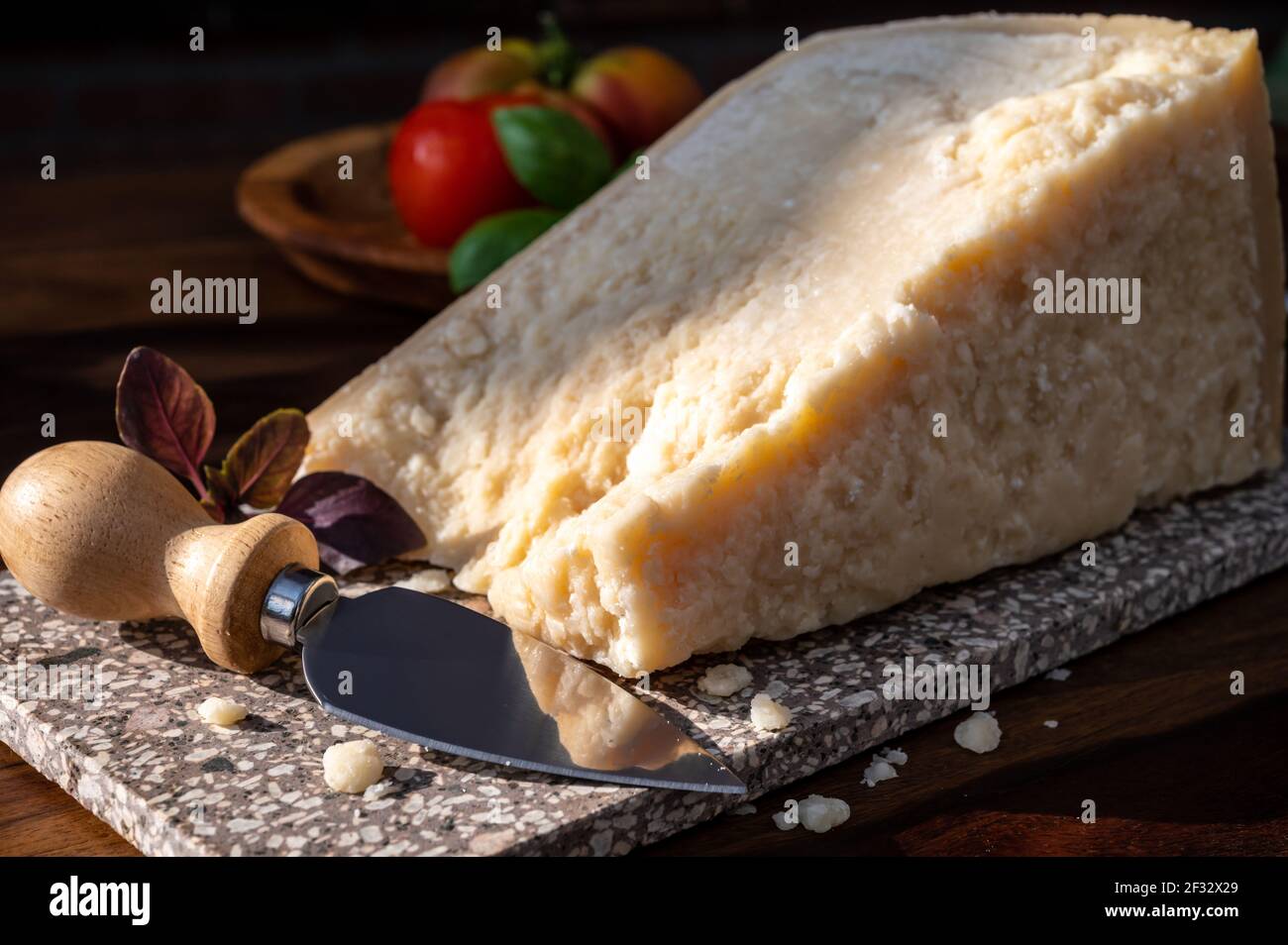Cheese collection, hard yellow Italian cheese parmesan or parmigiano ...