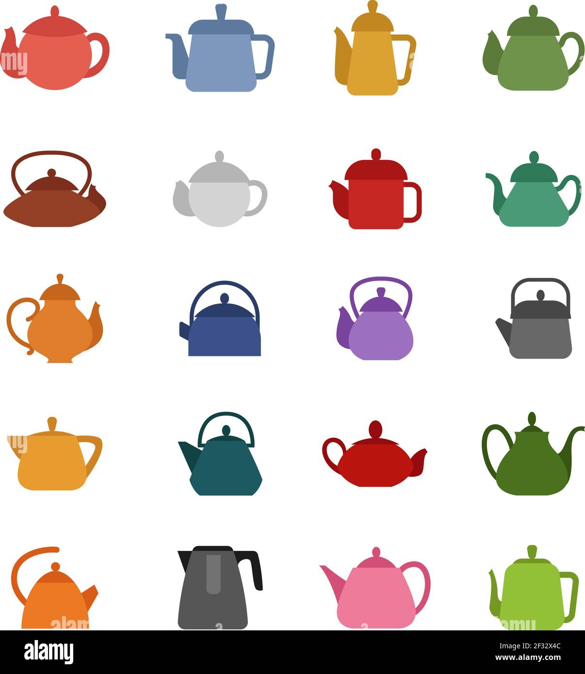 Colorful teapots, illustration, vector on a white background Stock ...
