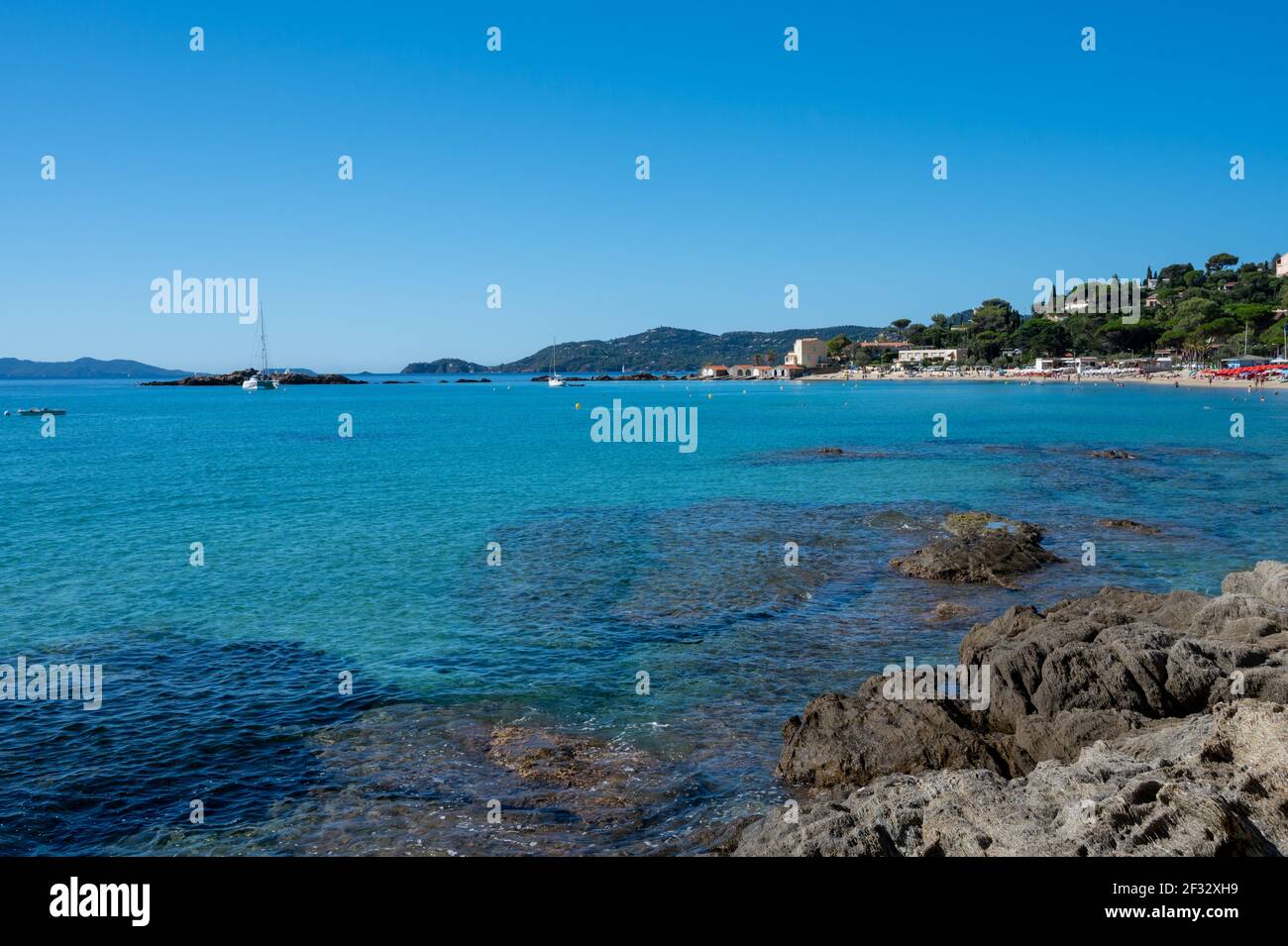 Summer vacation on French Riviera, crystal clear azure blue water of ...