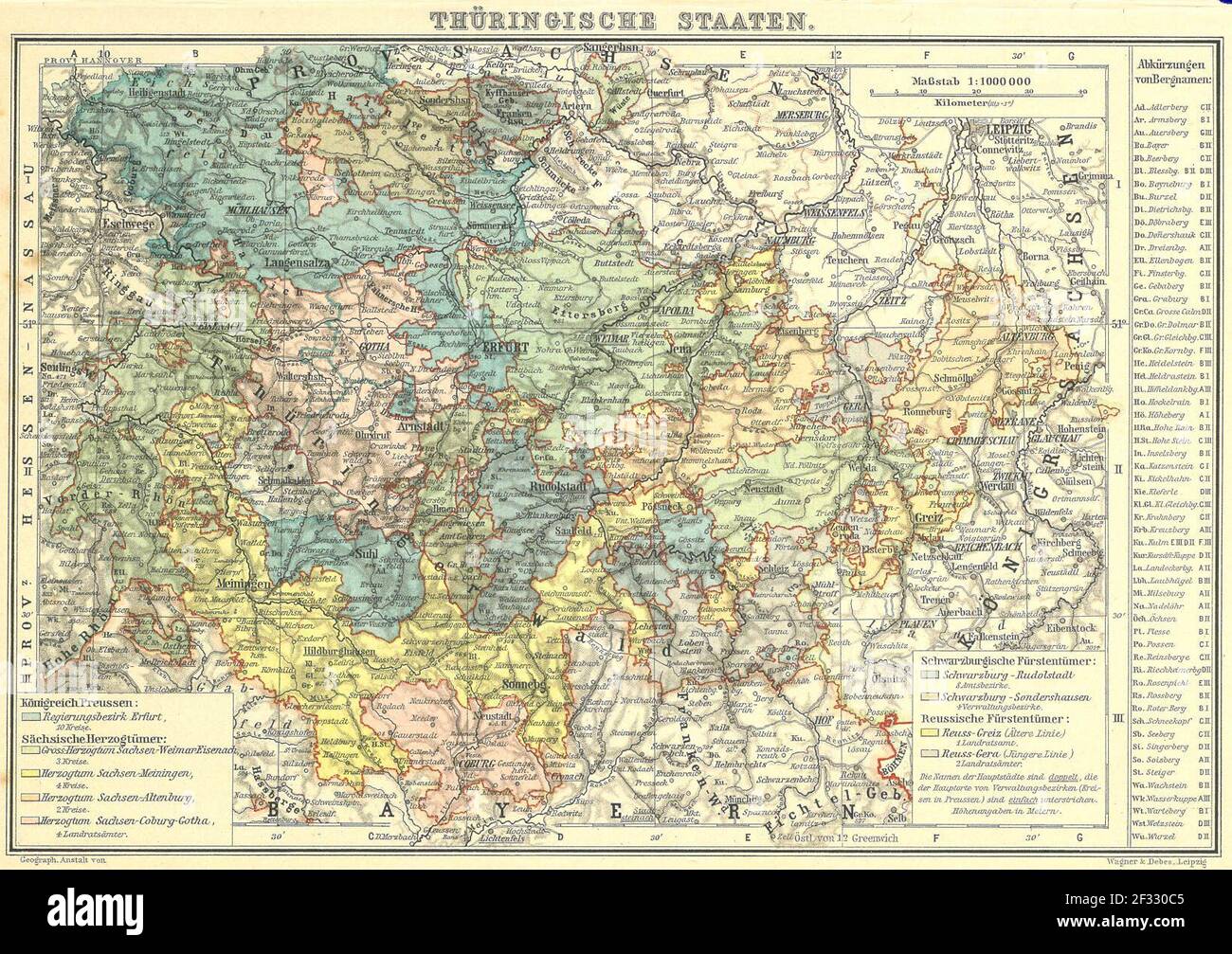 Map of the States of Thuringia in 1893 ... Duchy of Saxe - Altenburg ...