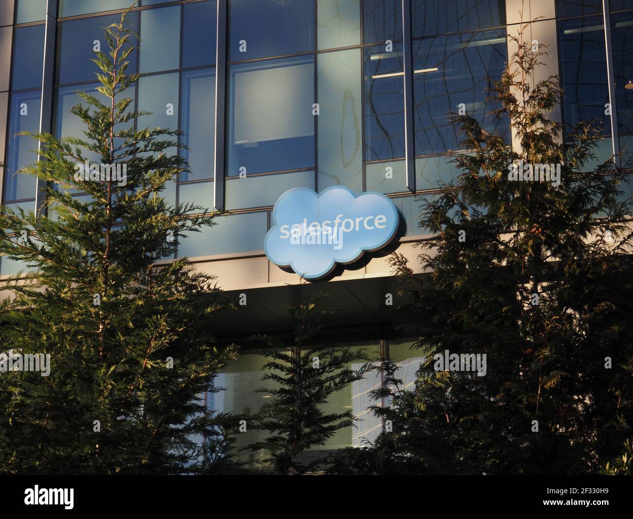 Salesforce logo on a building in Bellevue, WA, USA; March 2021 Stock ...