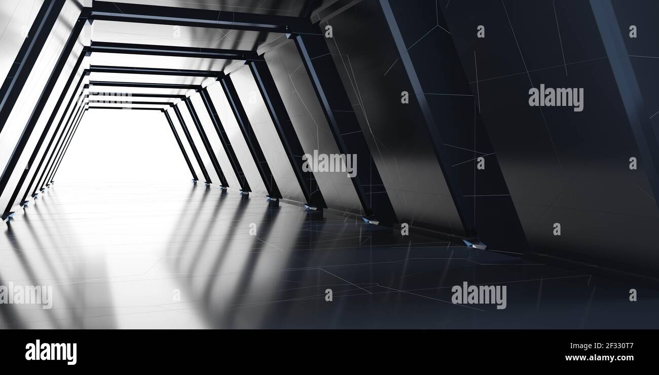 dark empty abstract futuristic hallway floor building corridor 3d ...