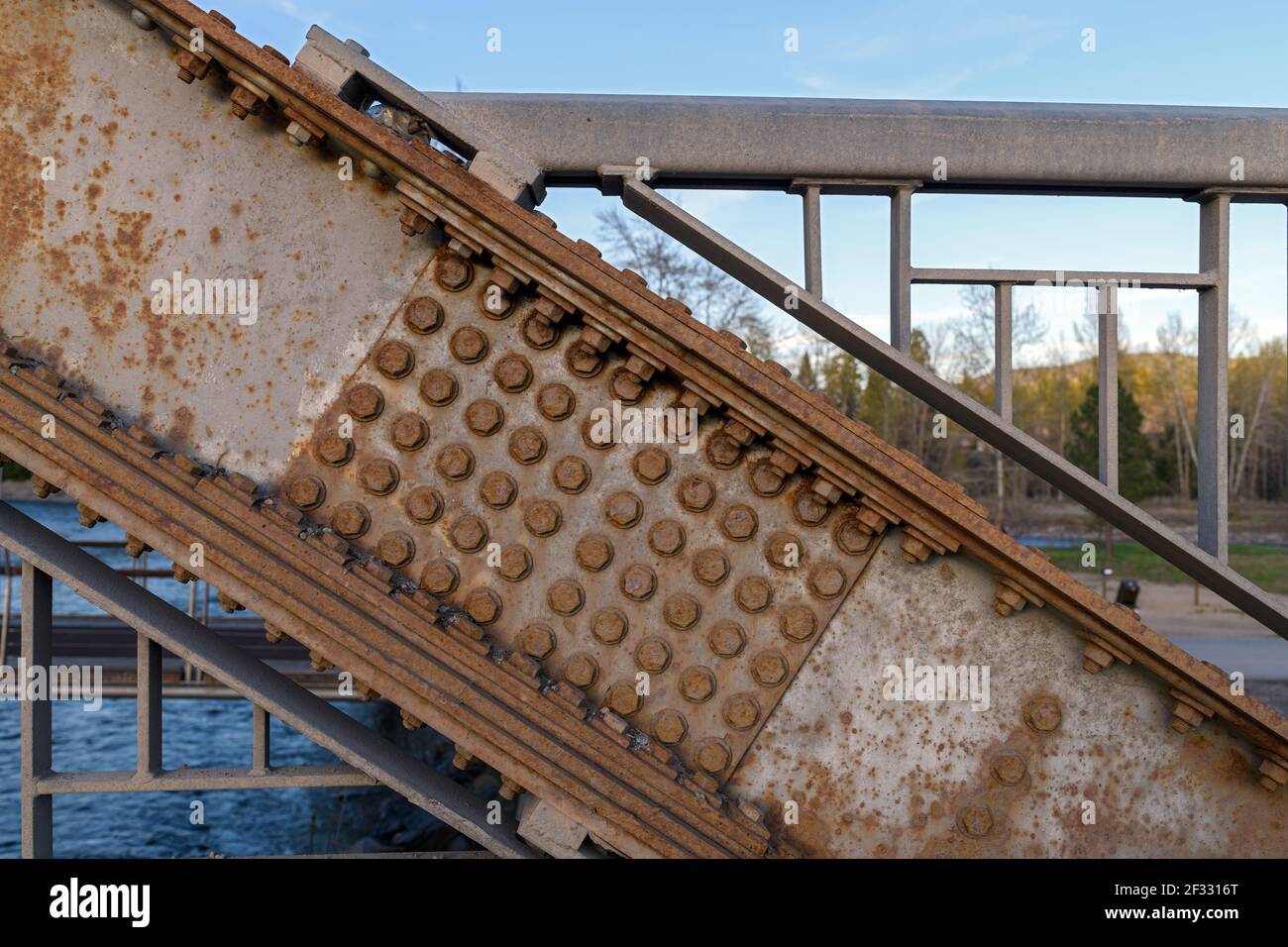 Bolted metal beams on a bridge at Princeton in British Columbia, Canada ...