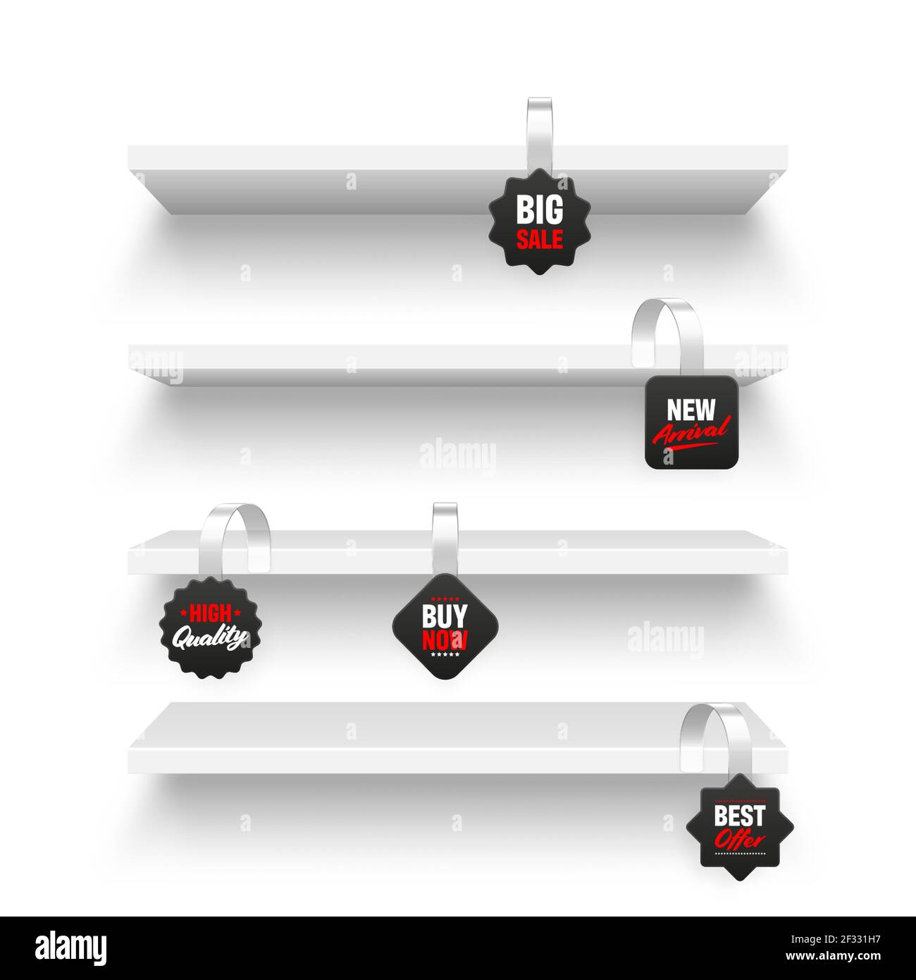 Store shelves and supermarket promotional wobblers isolated on white ...