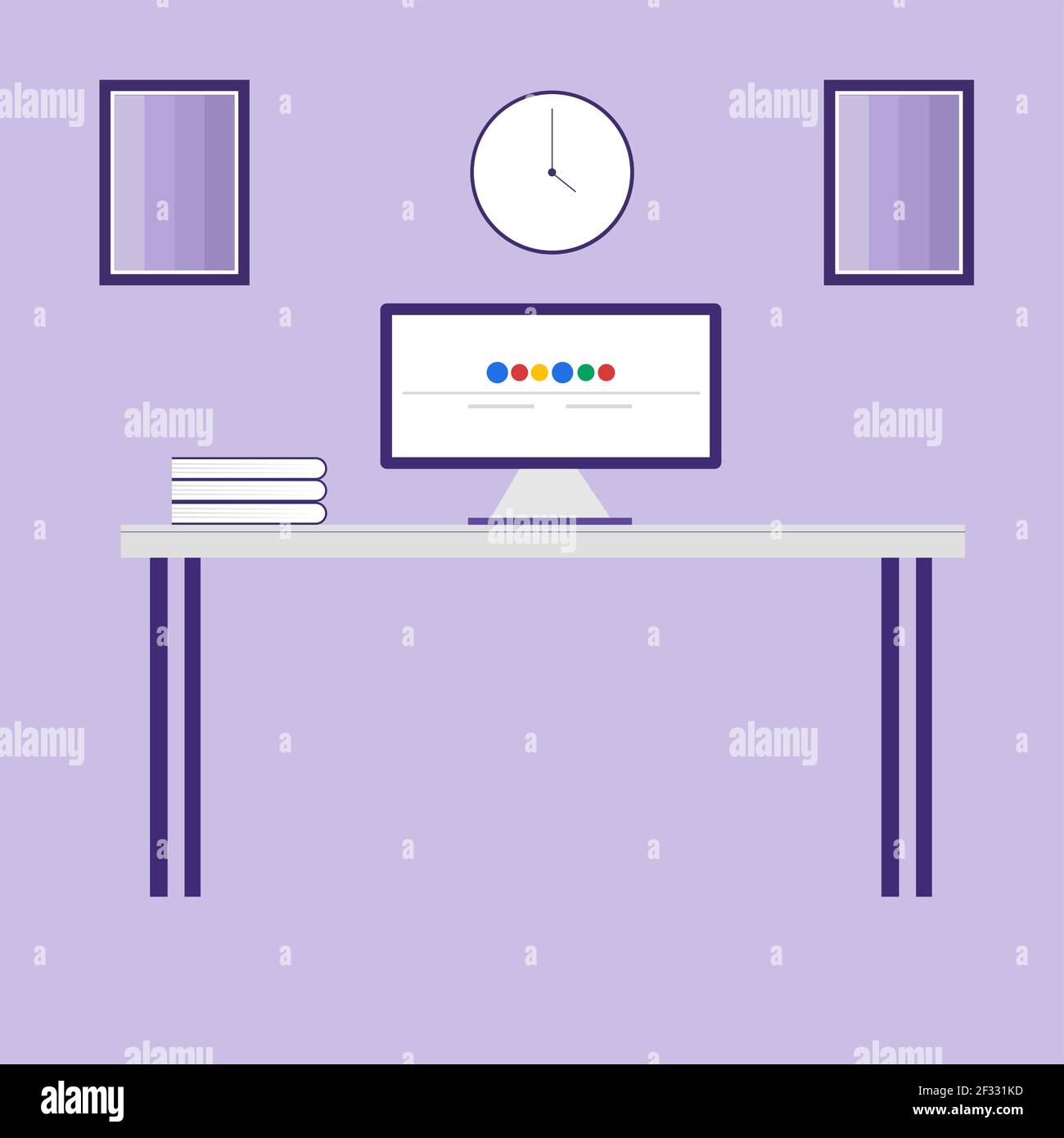 Working desk, illustration, vector on white background Stock Vector ...