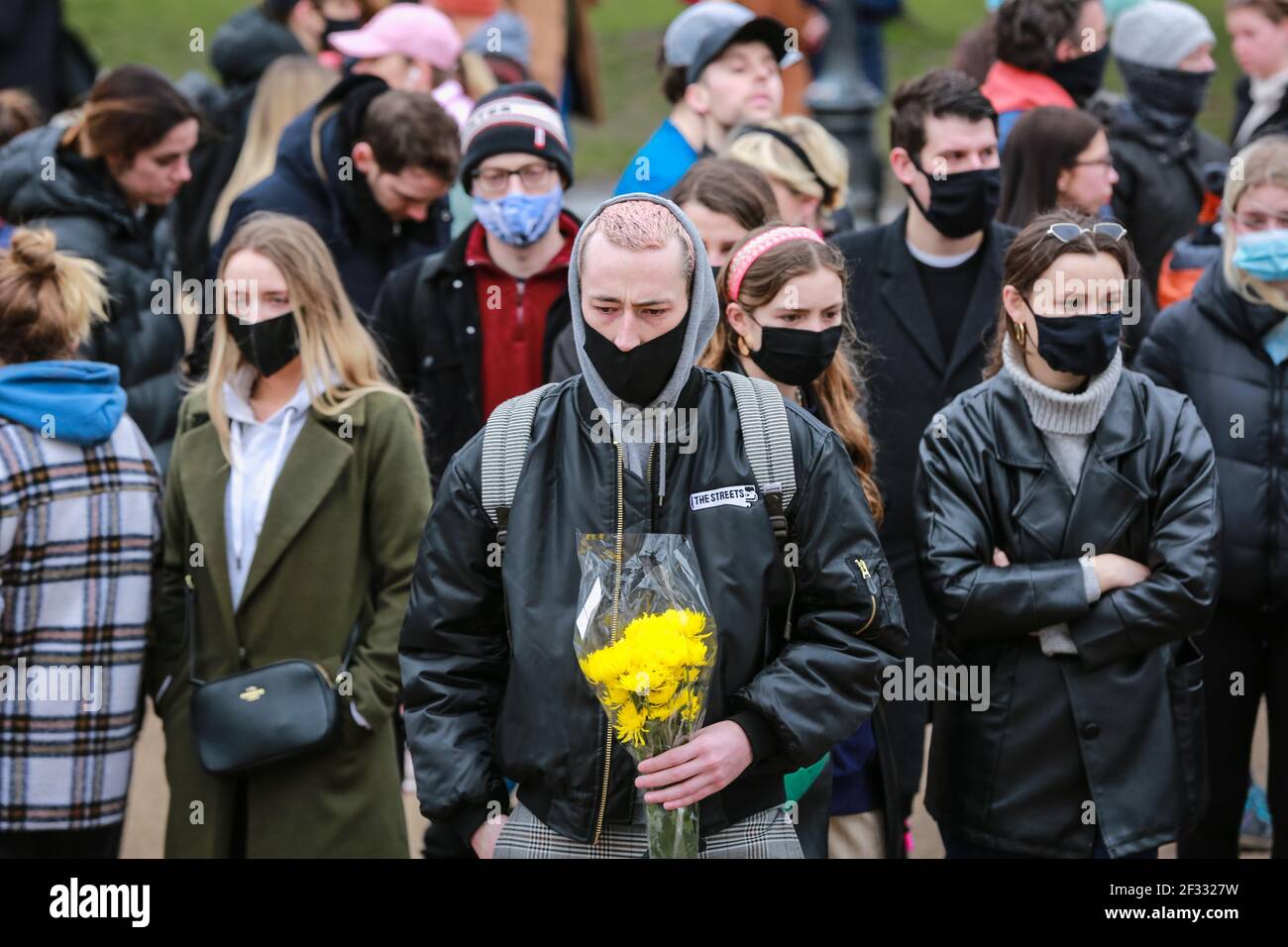 London, UK. 14 March 2021. People pays tribute and flowers to Sarah ...