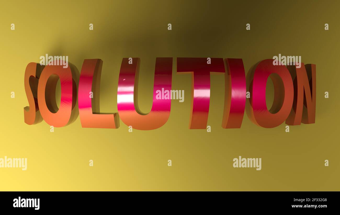 SOLUTION red metallic write on yellow background - 3D rendering ...