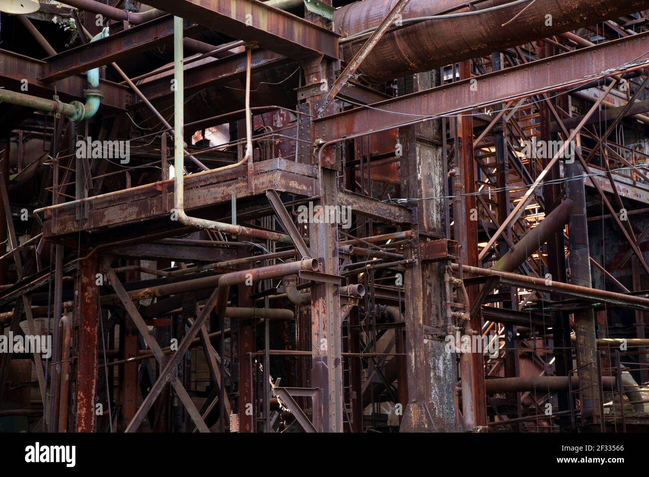 Rusting ironworks and piping at the defunct Cary furnace steel Mill in ...