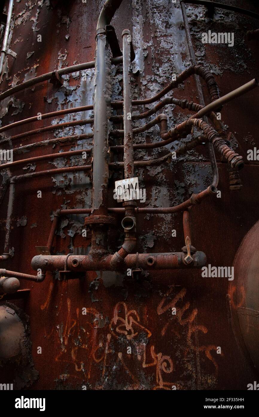 A view of the industrial machinery and pipes at the Carrie Furnace In ...