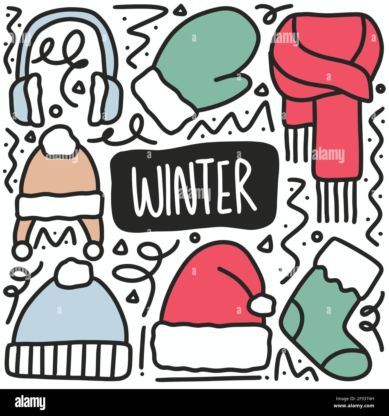 hand drawn winter doodle set Stock Vector Image & Art - Alamy