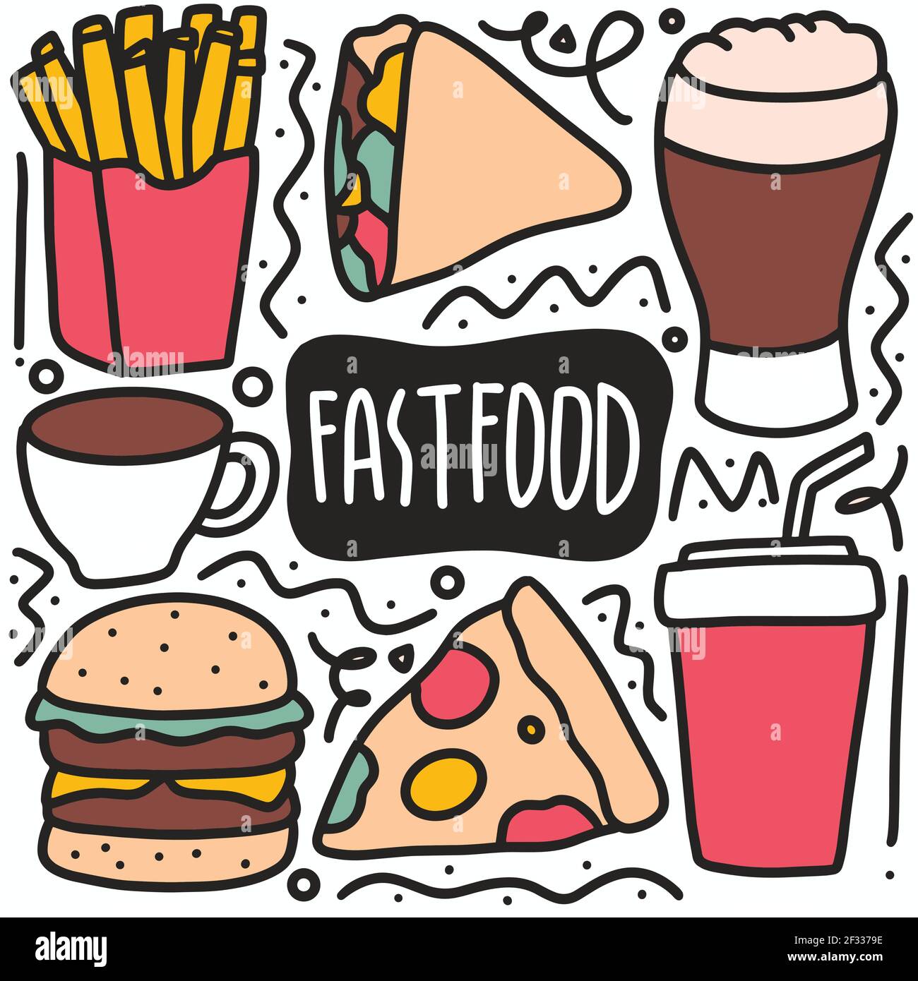 hand drawn doodle various fast food Stock Vector Image & Art - Alamy