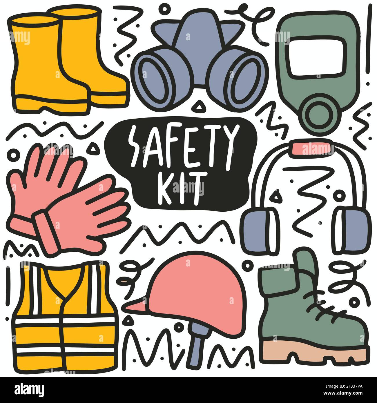 hand drawn doodle various safety kit Stock Vector Image & Art - Alamy