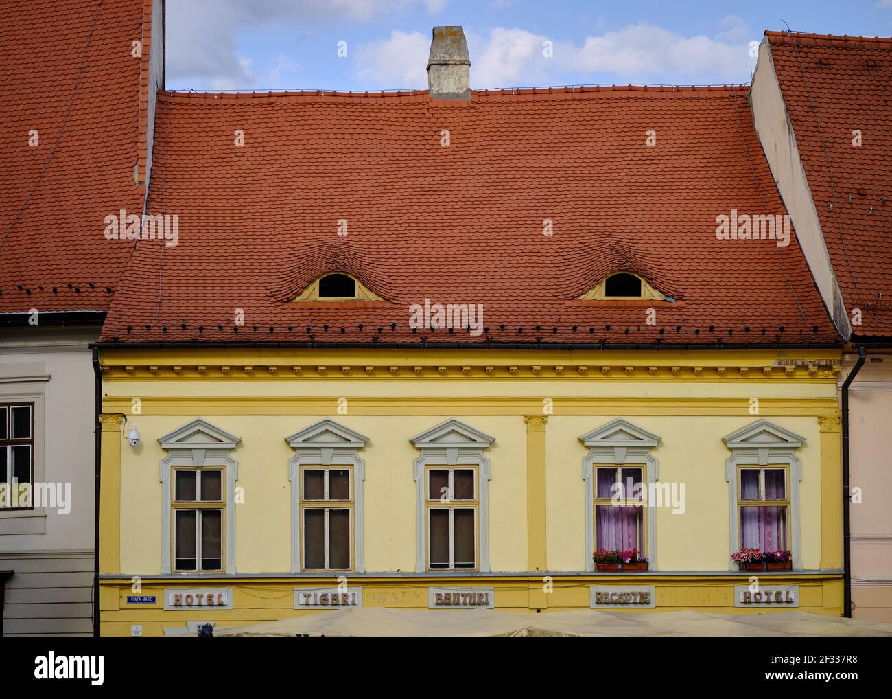 Typical Romanian roof top with lucarnes appearing like eye on the roof ...