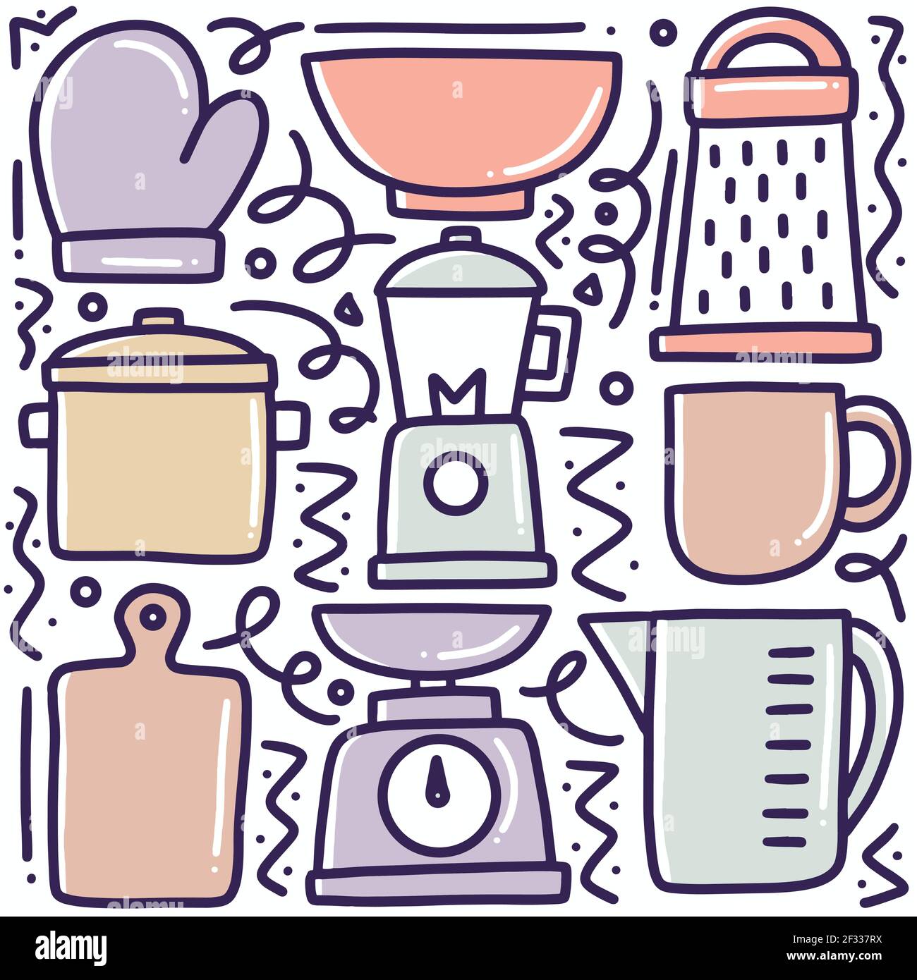 hand drawn kitchen equipment doodle set Stock Vector Image & Art - Alamy