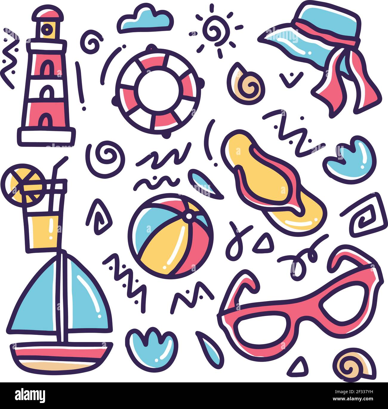 hand drawn summer beach doodle Stock Vector Image & Art - Alamy