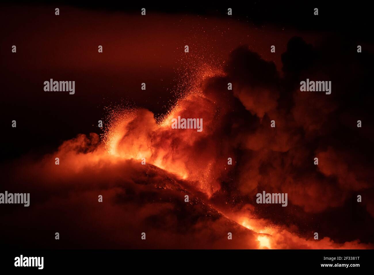 CATANIA, ETNA, ITALY - MARCH 15, 2021: New eruption of the Etna volcano ...