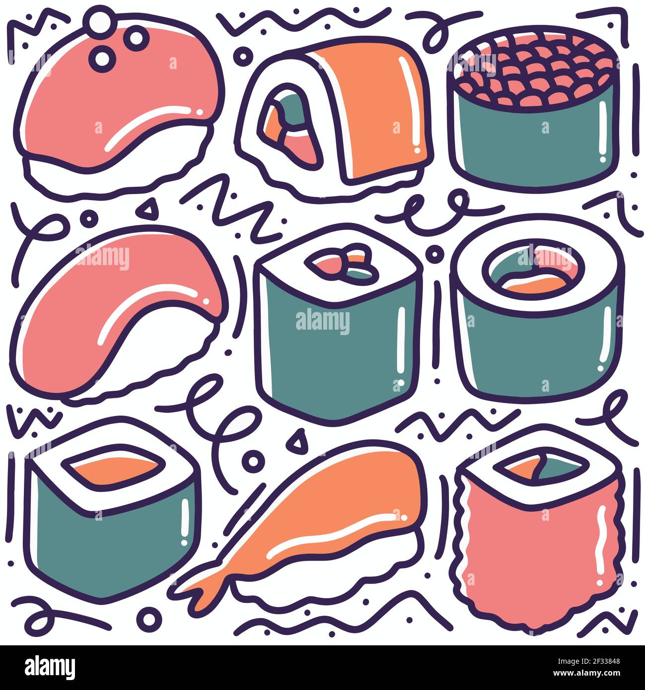 Doodle set of japan Culinary food hand drawing Stock Vector Image & Art ...