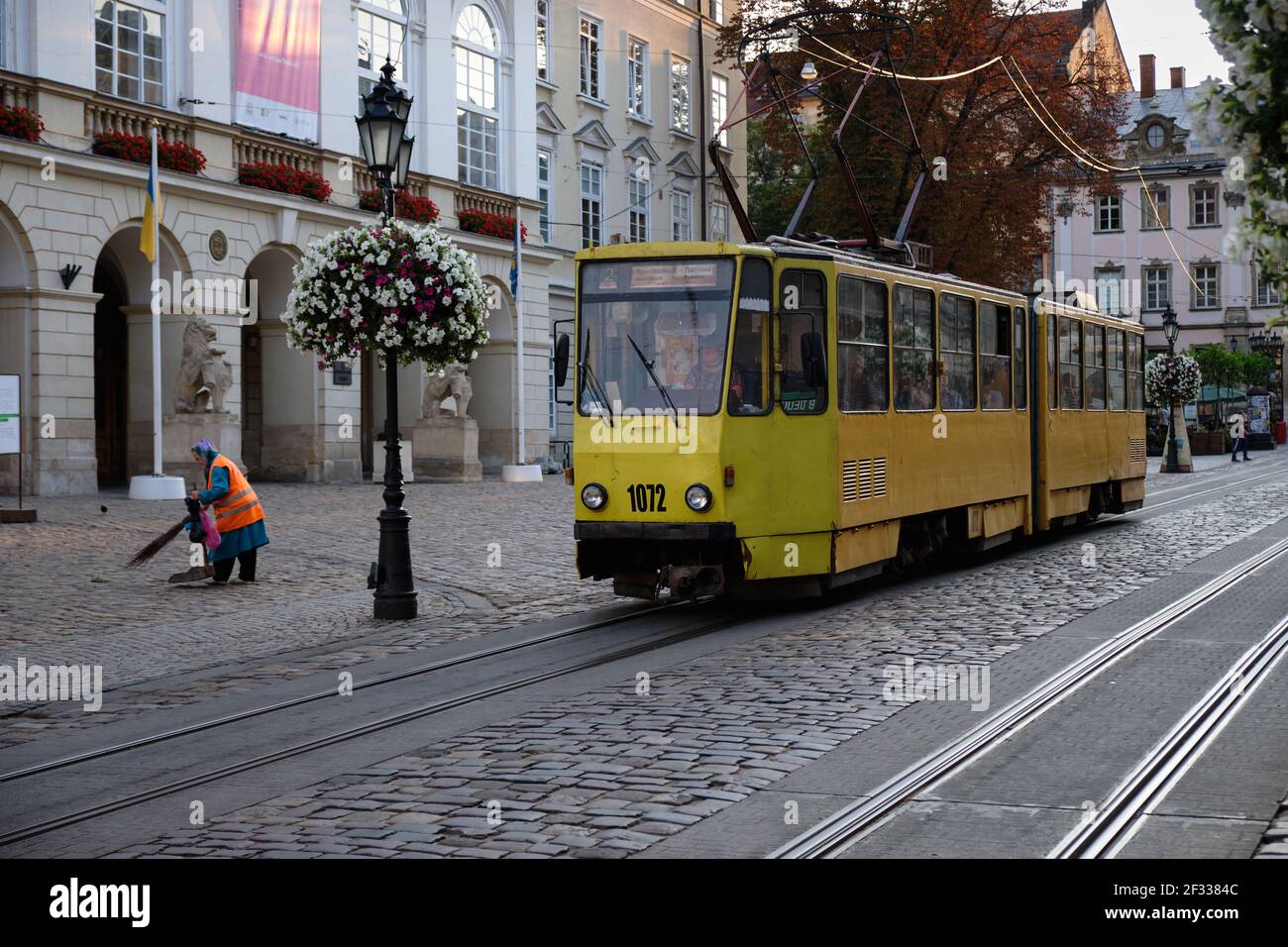Tram going through Rynok square in centre of Lviv, Ukraine Stock Photo ...