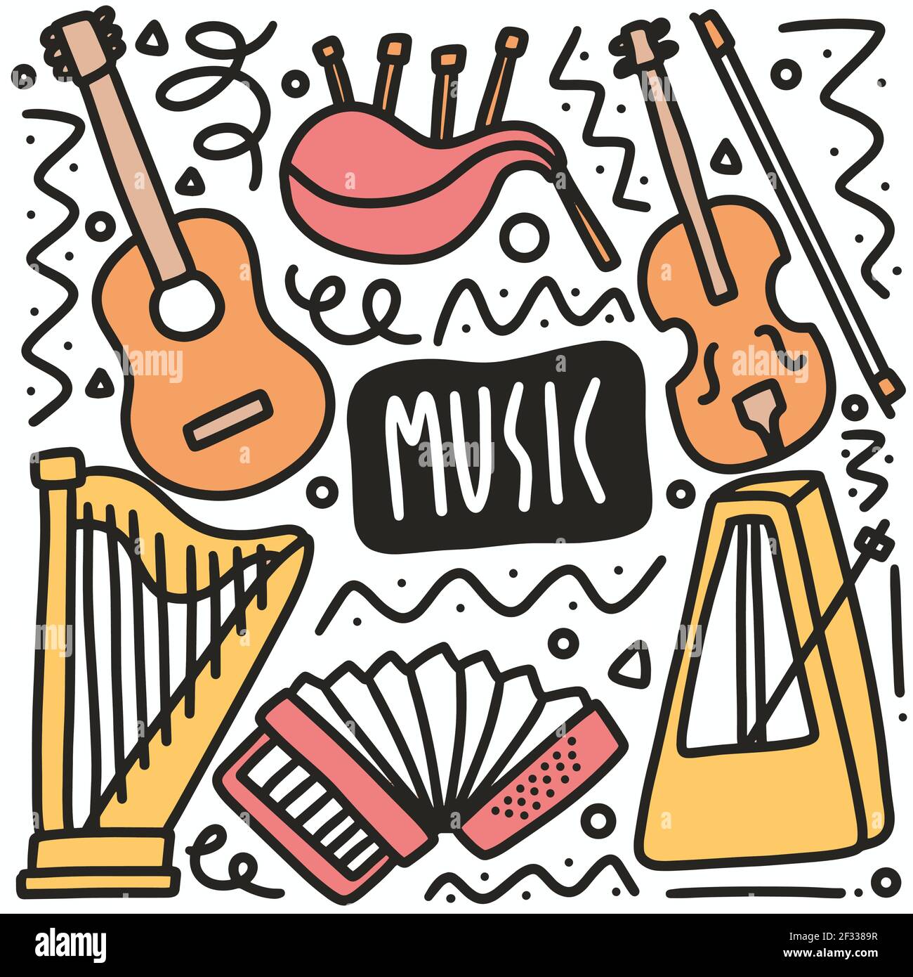 hand drawn music instrumen doodle set Stock Vector Image & Art - Alamy