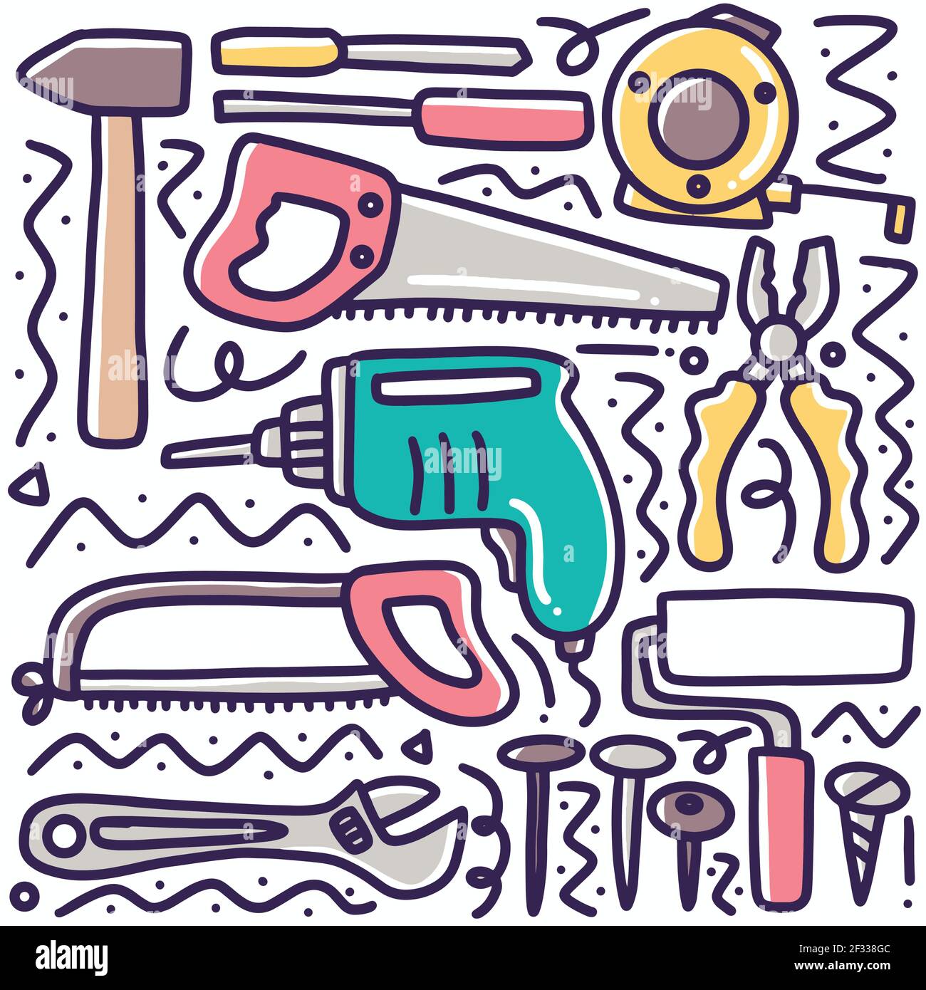 hand drawn builder equipment doodle set Stock Vector Image & Art - Alamy