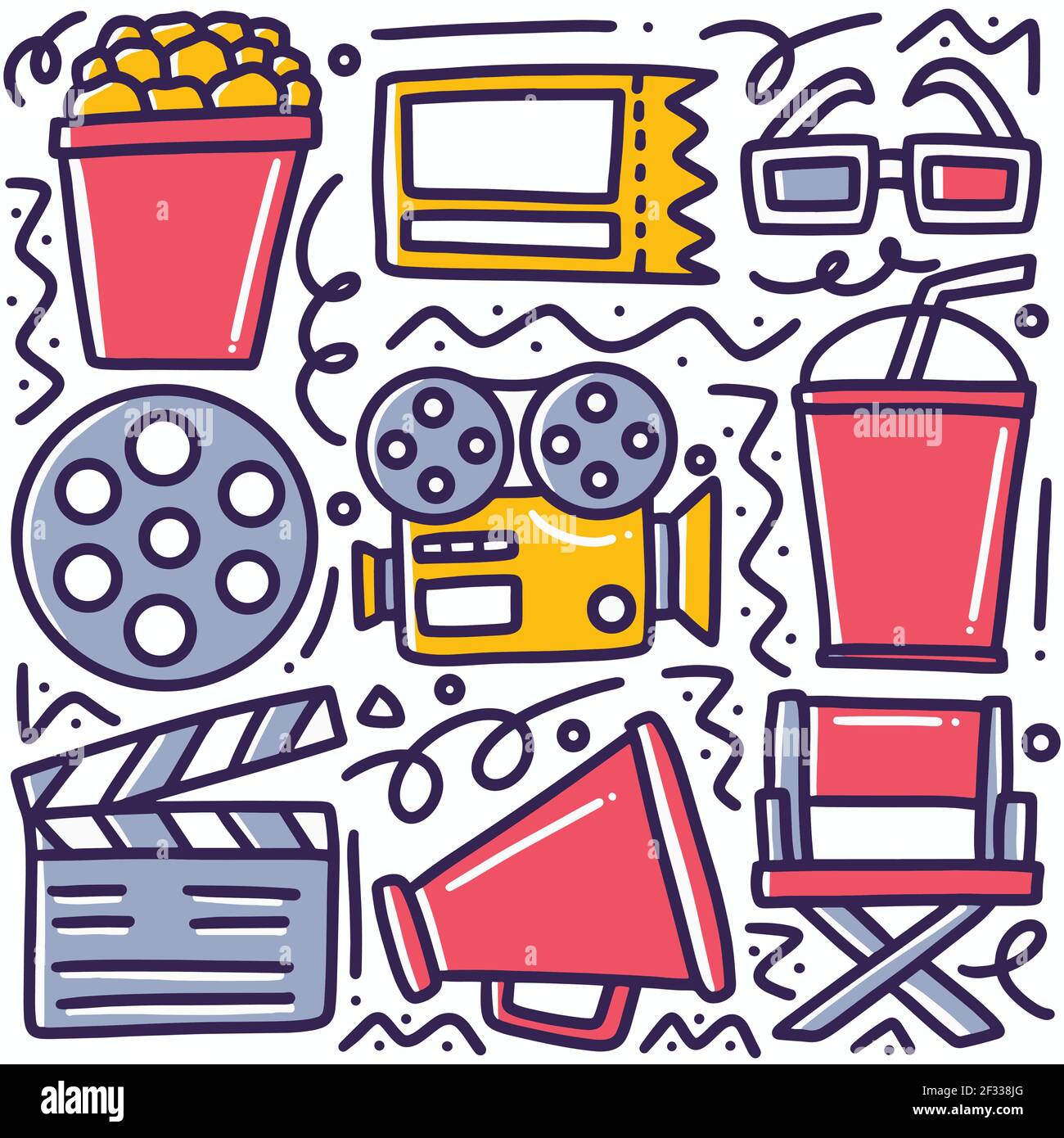Hand drawn set cinema hi-res stock photography and images - Alamy
