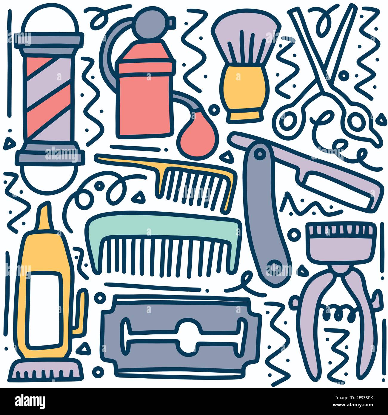 hand drawn barber shop equipment doodle set Stock Vector Image & Art ...