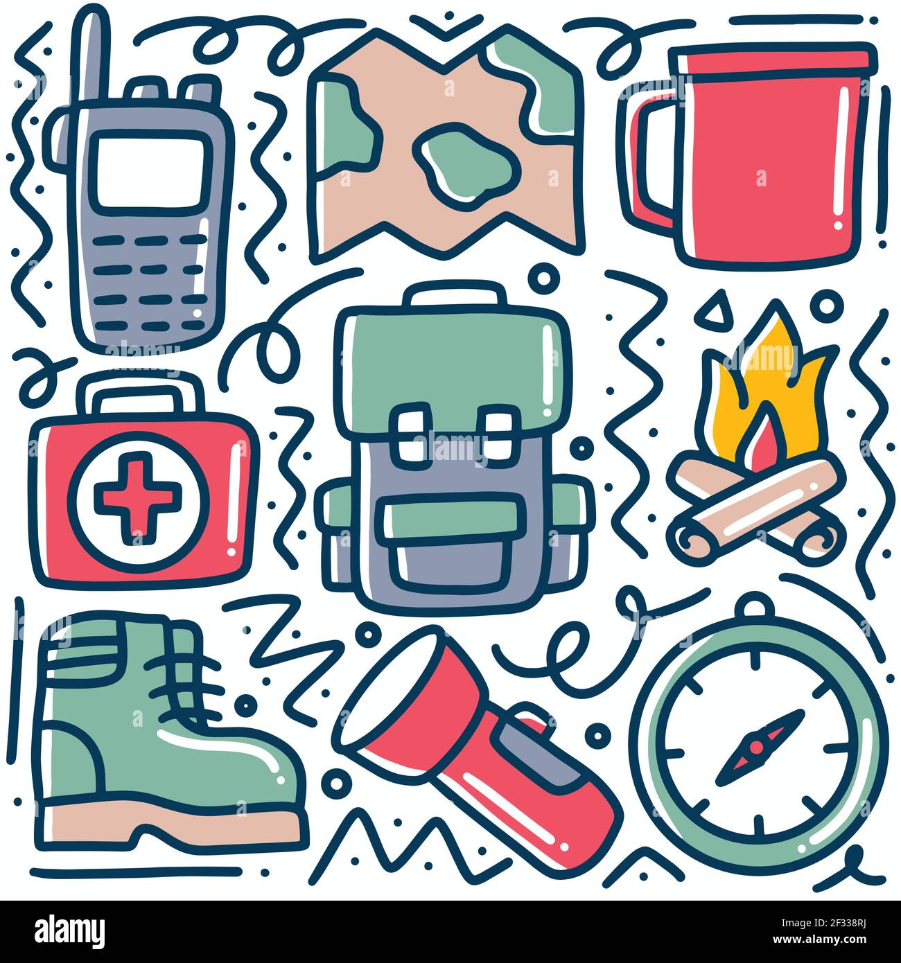 doodle set of camp tools hand drawing Stock Vector Image & Art - Alamy
