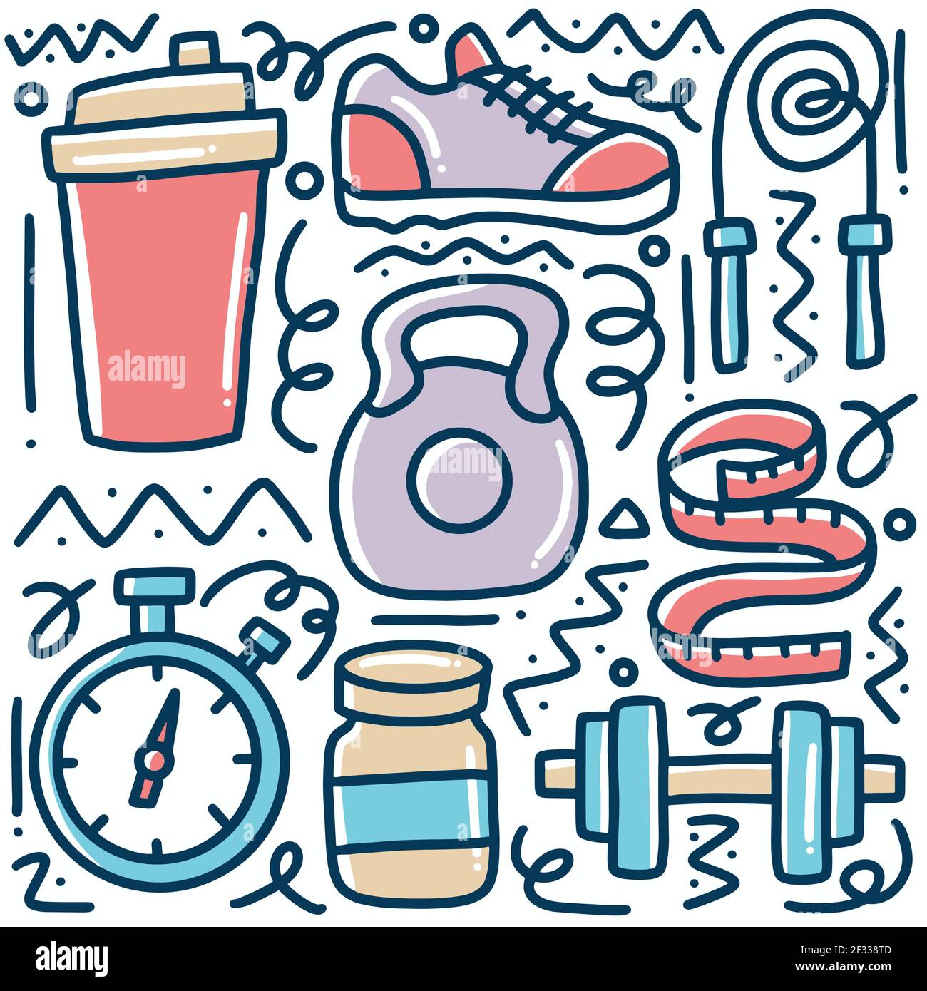 hand drawn gym sport doodle set Stock Vector Image & Art - Alamy