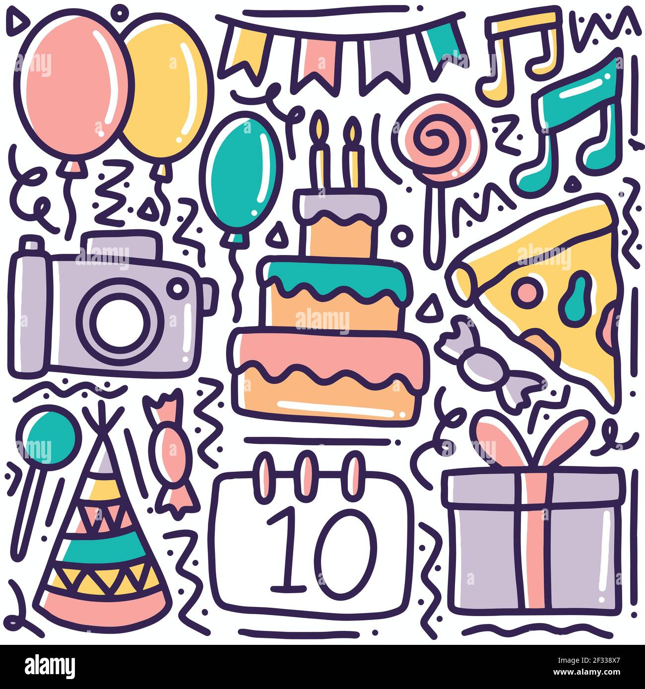 hand drawn birthday party doodle set Stock Vector Image & Art - Alamy