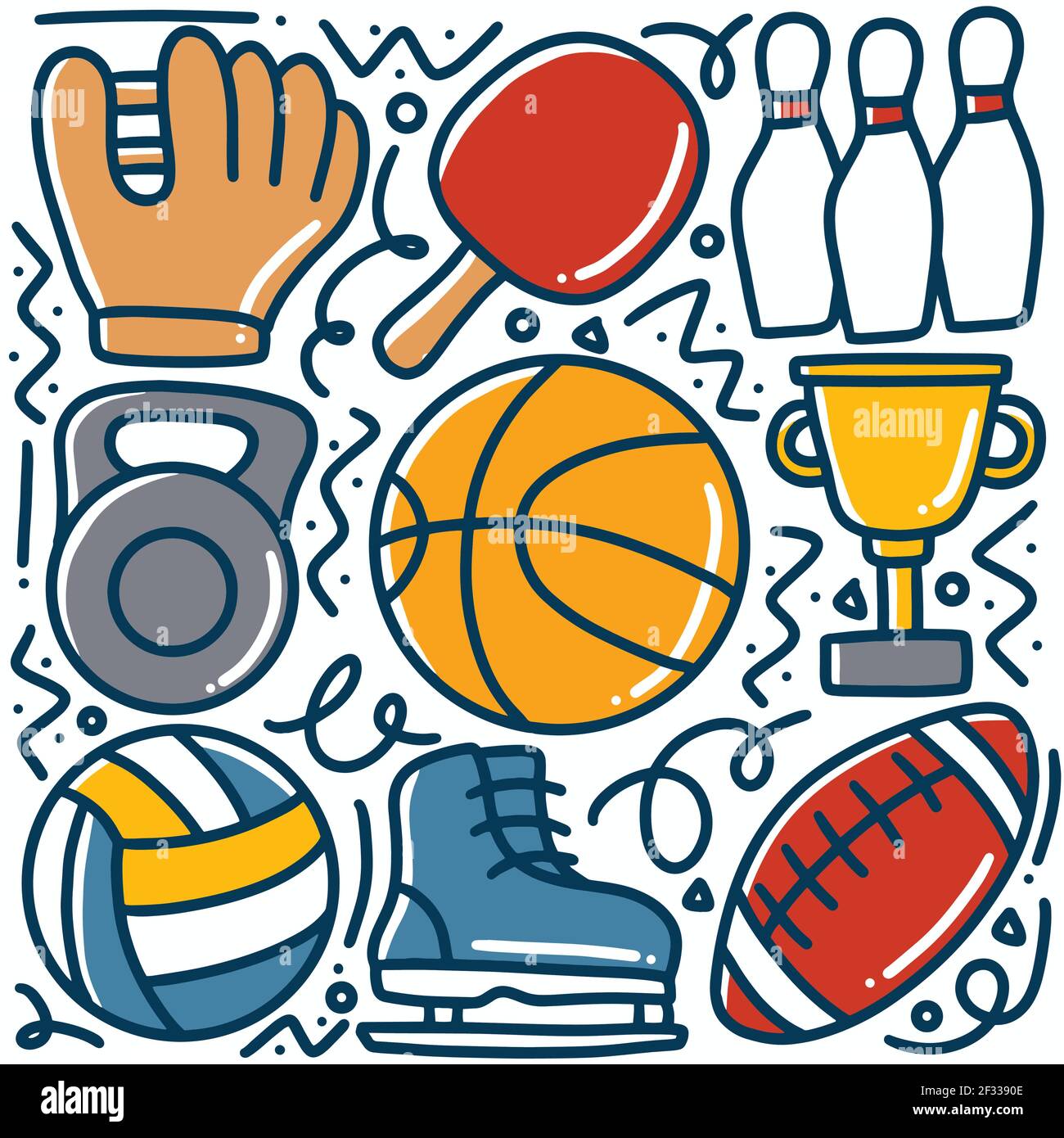 hand drawn sport equipment doodle set Stock Vector Image & Art - Alamy