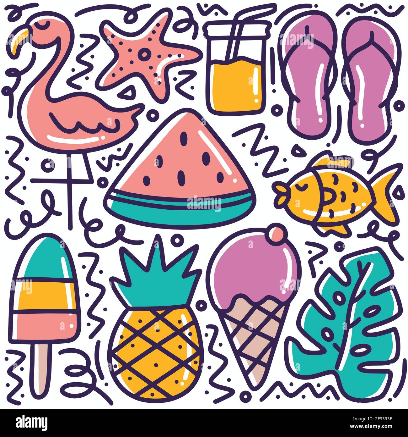 hand drawn summer beach doodle set Stock Vector Image & Art - Alamy