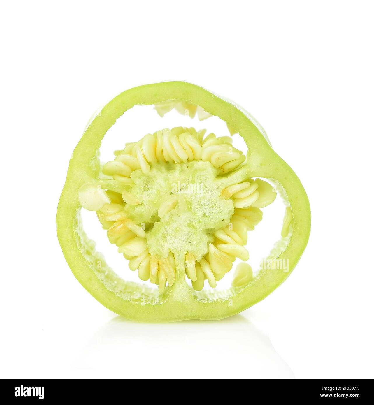 Slice of Green hot chili pepper isolated on the white background Stock ...
