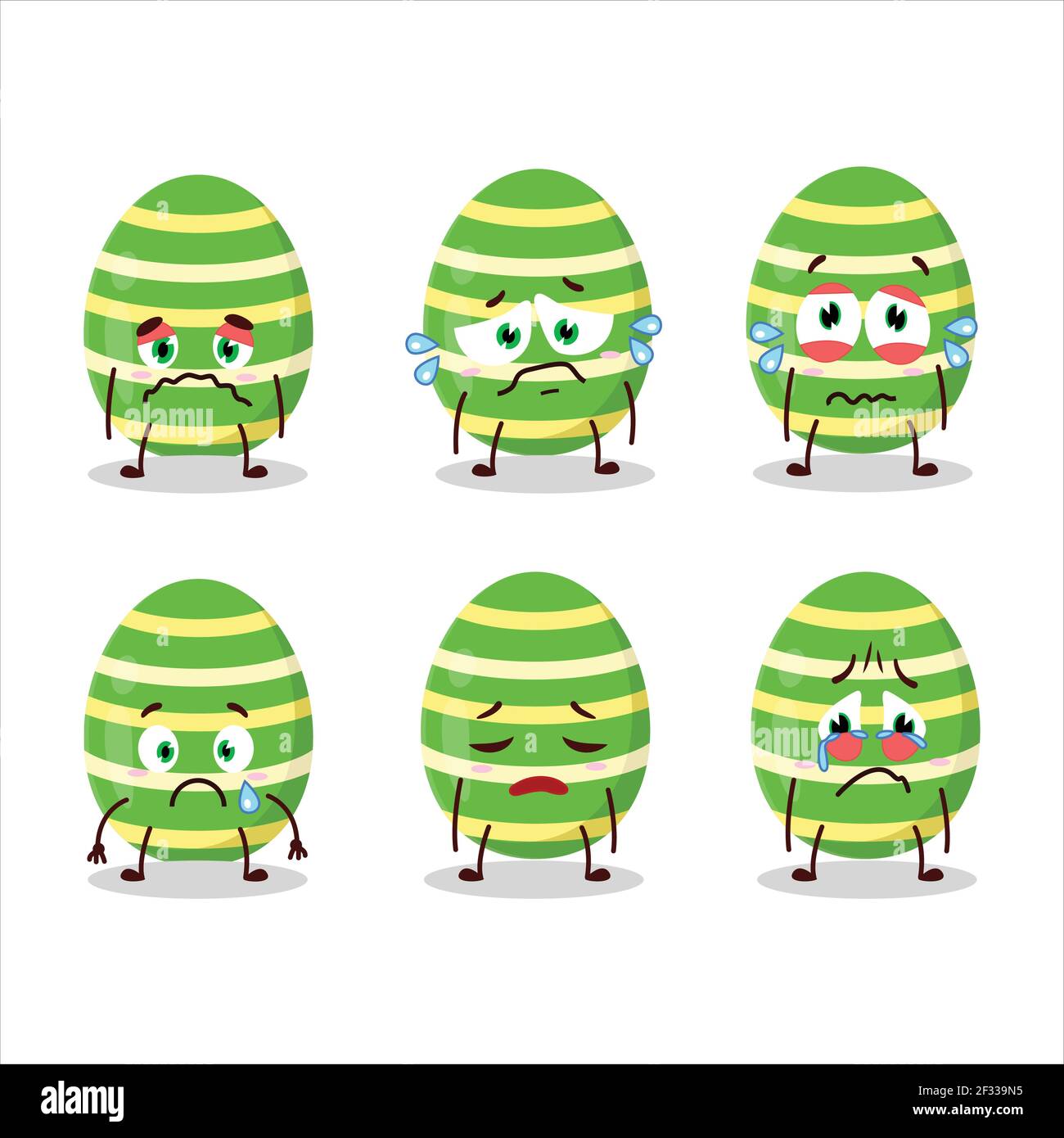Green easter egg cartoon character with sad expression. Vector ...