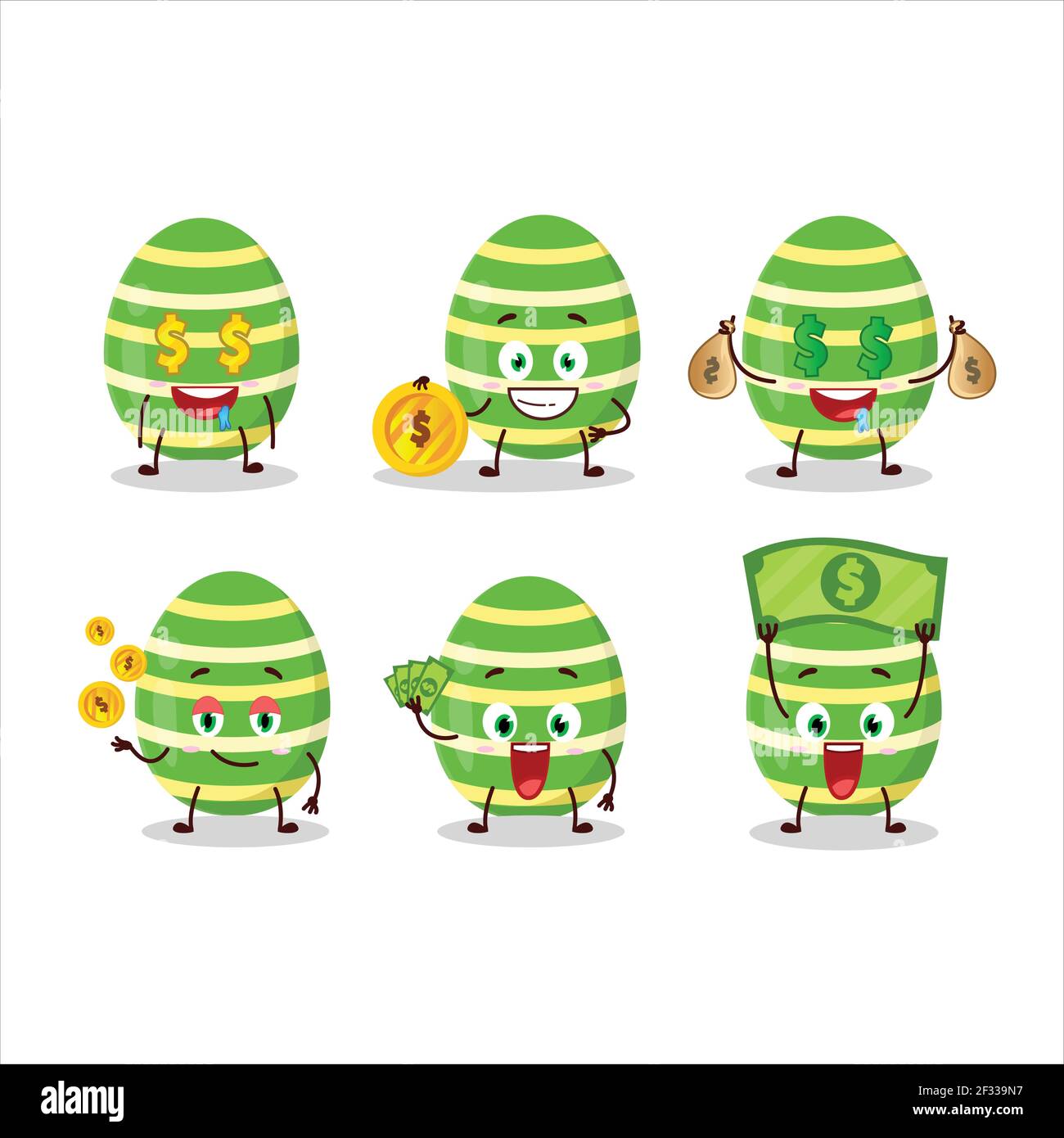 Green easter egg cartoon character with cute emoticon bring money ...