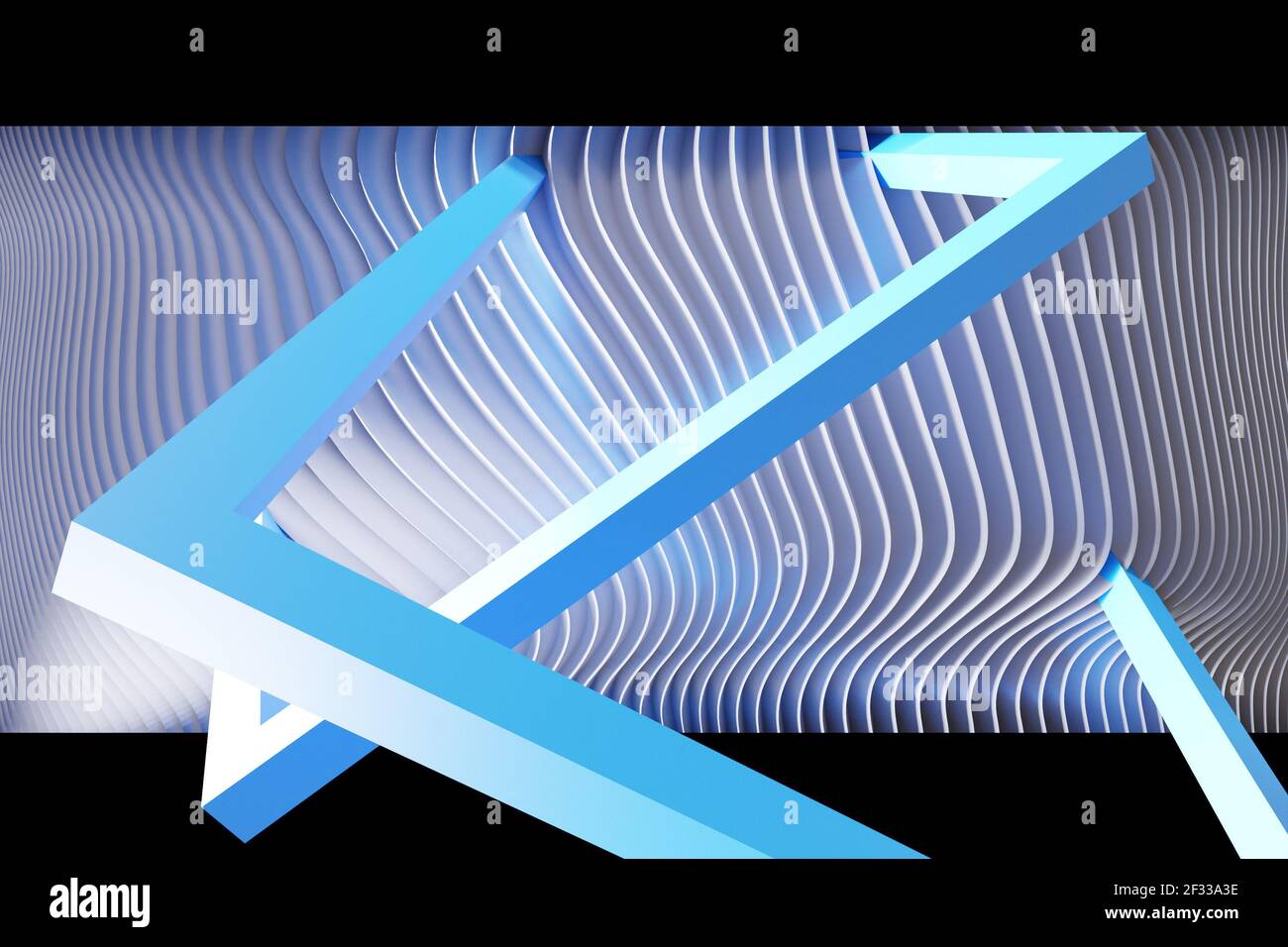 3d illustration of rows of blue shapes and stripes.Parallelogram ...