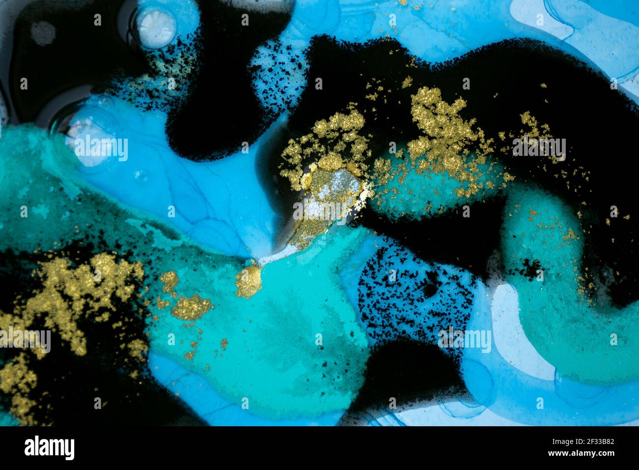 Abstract gold, black and blue liquid pattern Stock Photo - Alamy
