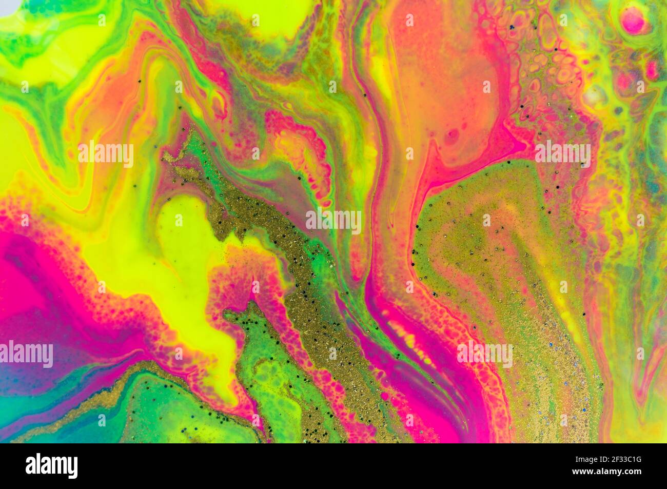 Beautiful vivid pattern with golden particles. Fluorescent bright ...