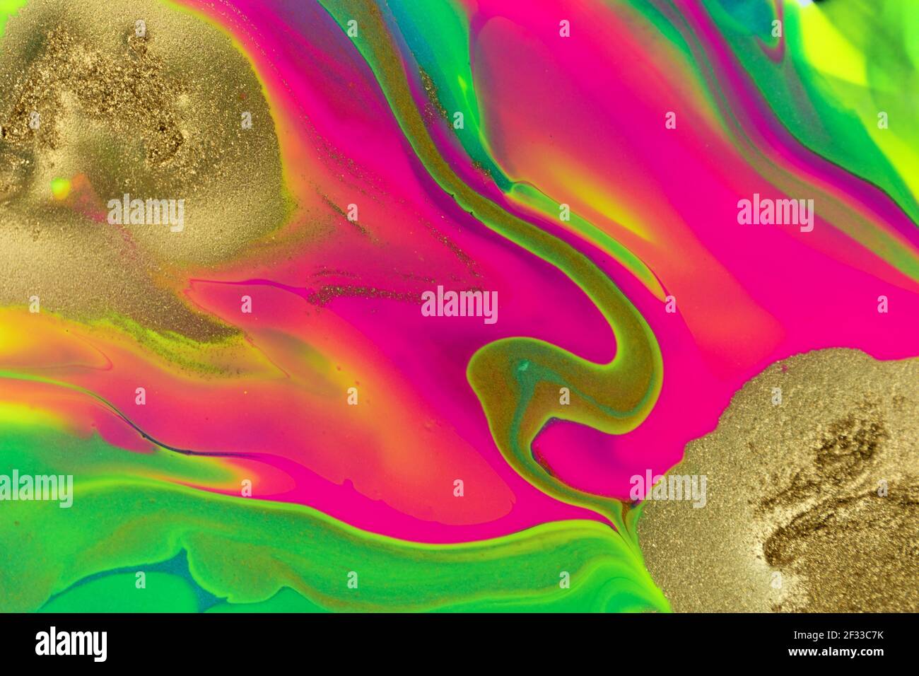 Gold glitter texture on fluorescent inks marble background Stock Photo ...