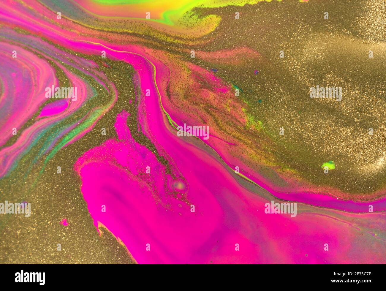 Gold glitter texture on fluorescent inks marble background Stock Photo ...