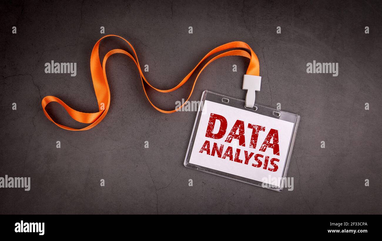 Data Analysis. Name tag, ID card on gray concrete background Stock ...
