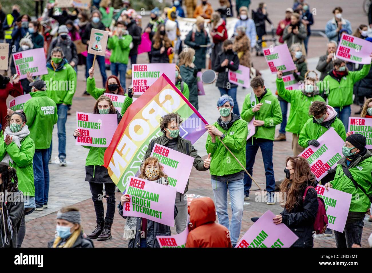 People gather for a climate alarm protest on March 14, 2021 in ...